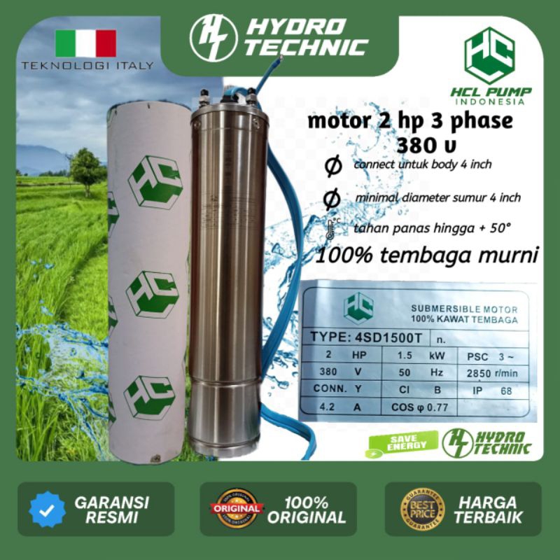 Jual mesin / motor submersible hcl pump 2 hp body 4 inch 3 phase ...
