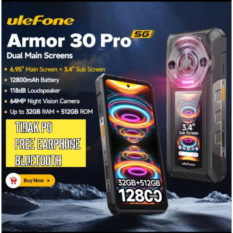 Jual Ulefone armor 30 pro 5g nfc 16+16/512gb Dual screen night vision ...