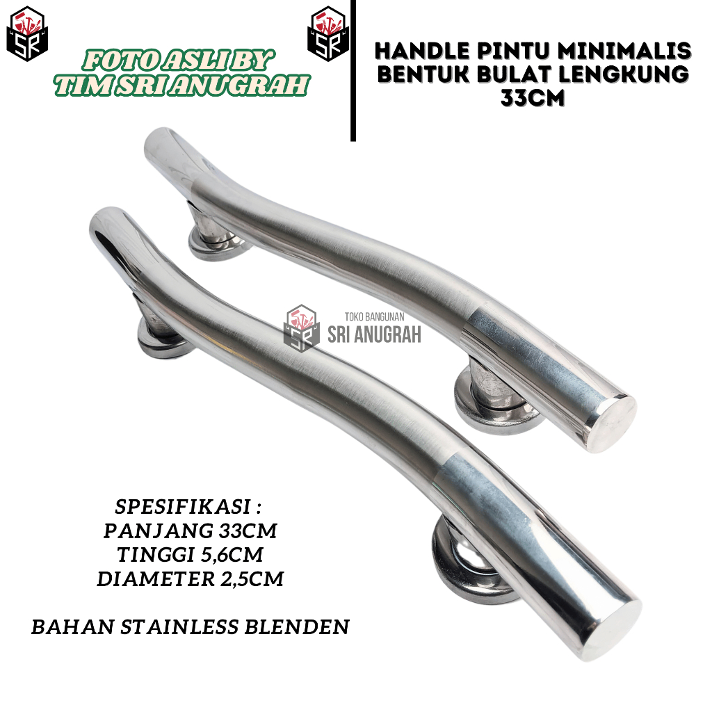 Jual Handle Pintu Minimalis Bentuk Bulat Lengkung 33CM Stainless Steel ...