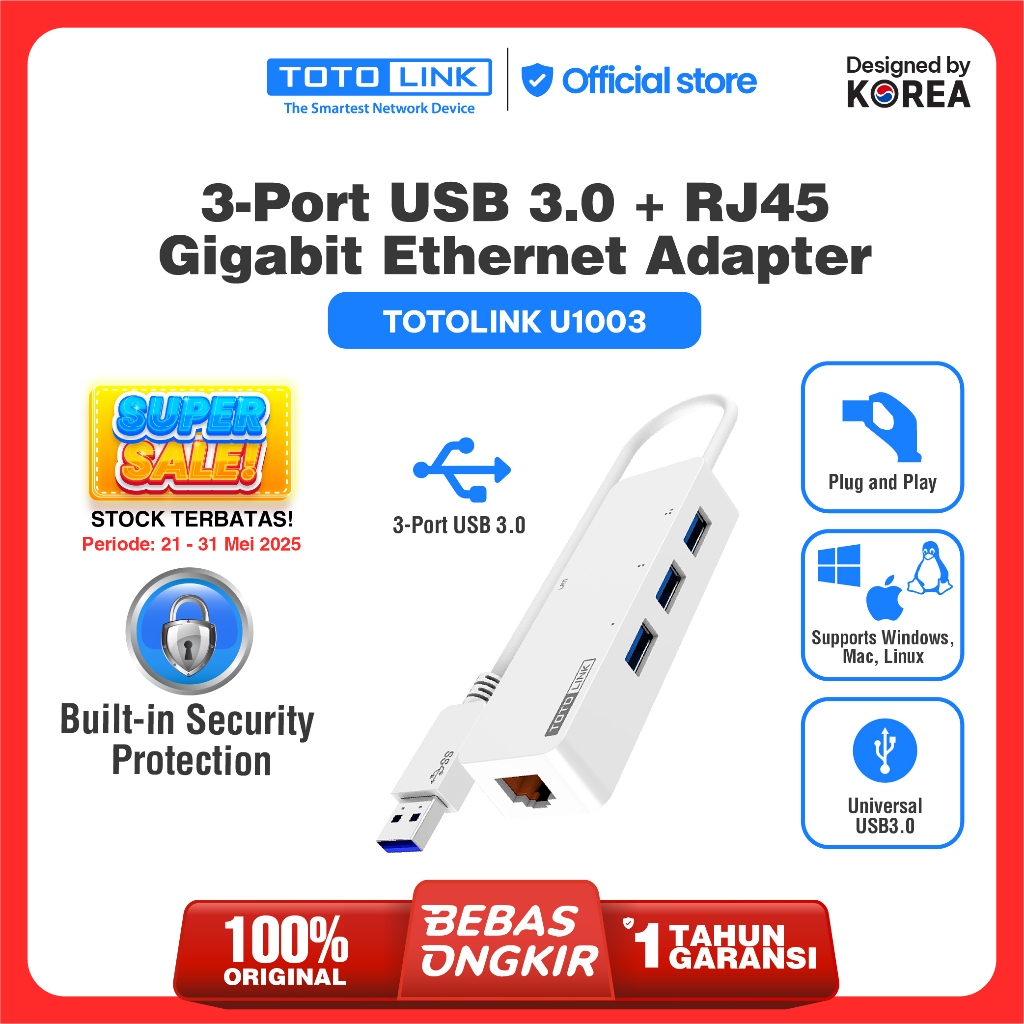 Jual TOTOLINK USB TO RJ45 ETHERNET ADAPTER / USB TO LAN ADAPTOR U100 ...