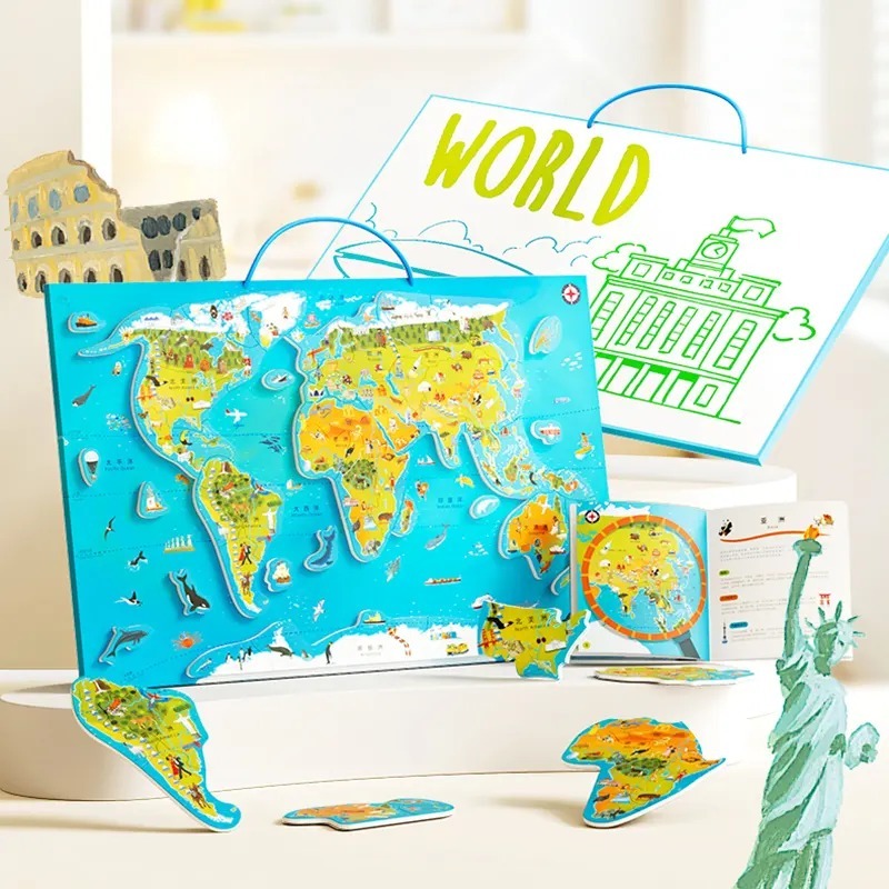 Jual Mideer Magnetic Puzzle World Map Geography Advanced Teaching Aids ...