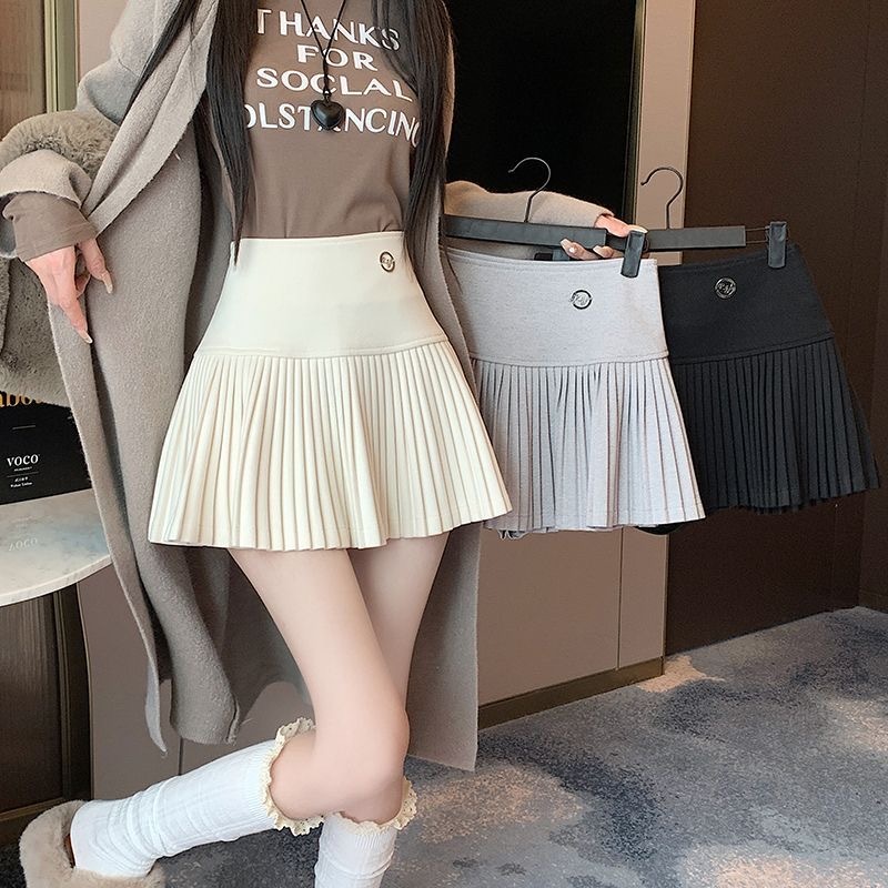 Jual YURUMA Rok Wol Lipit Korean Style - Rok Pendek Pinggang Tinggi ...