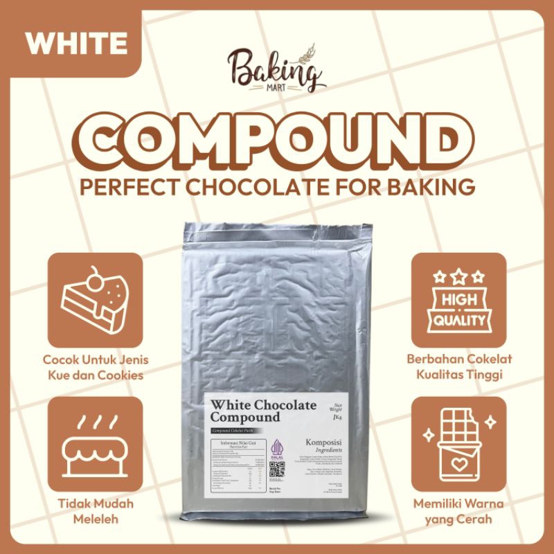 Jual WHITE CHOCOLATE COMPOUND ELMIRA 1 KG / cokelat blok putih / white ...