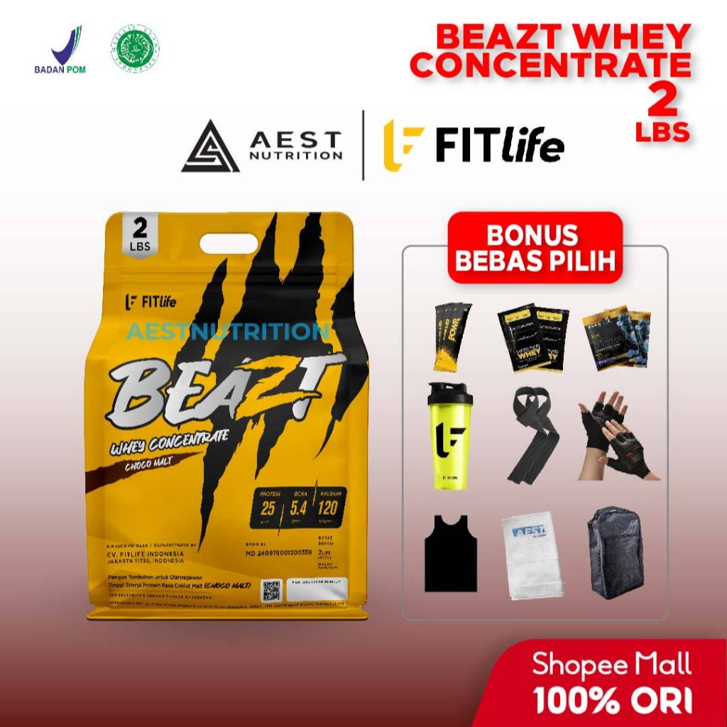 Jual Fitlife BEAZT 2 lbs Whey Concentrate 900 gram Susu Tinggi Protein ...