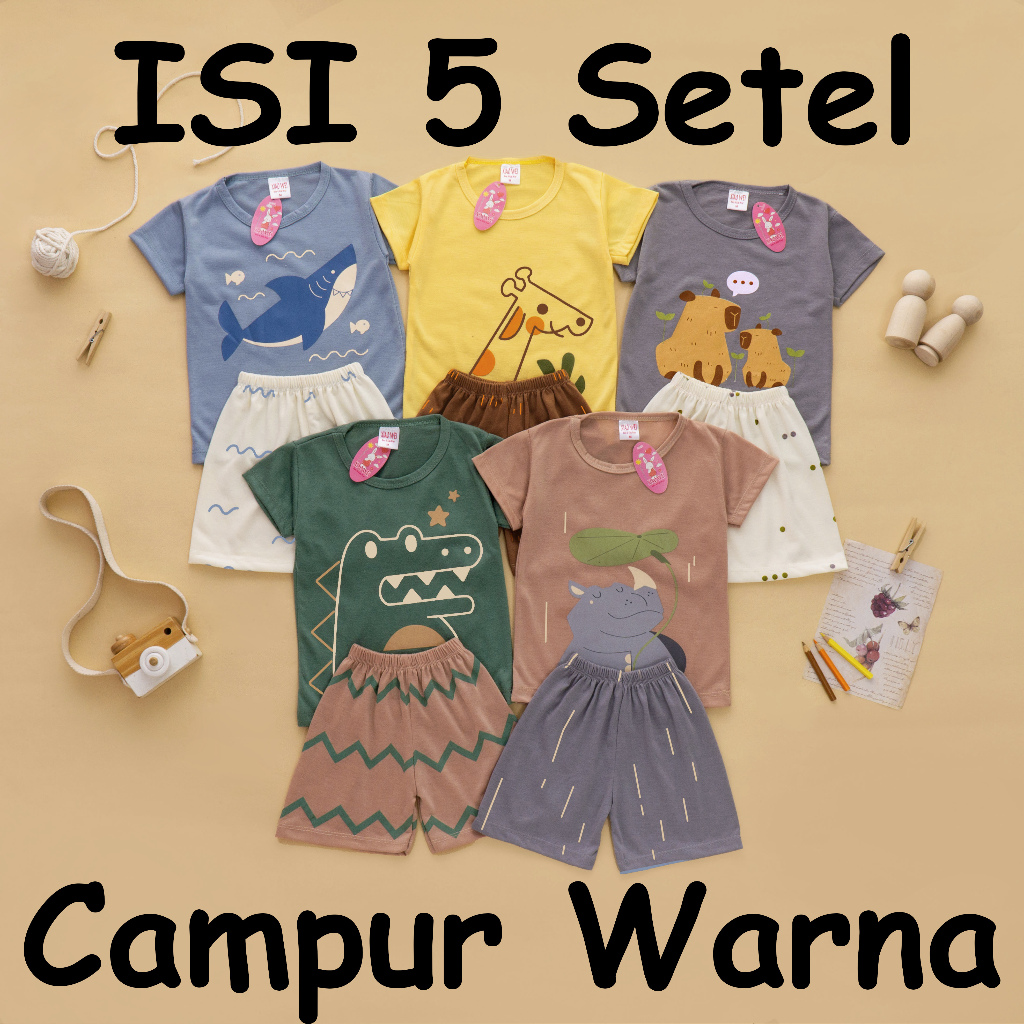 Jual (ISI 5 SETEL) Setelan Anak Bayi Laki Laki Outline Cartoon Series ...