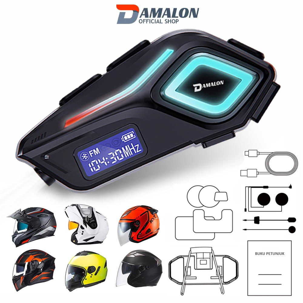 Jual DAMALON Motorcycle Helmet Headset Wireless Bluetooth5.4 LED ...