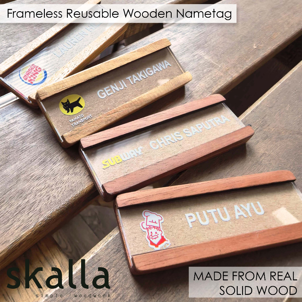 Jual Skalla Frameless reusable nametag papan nama dada name tag kayu ...