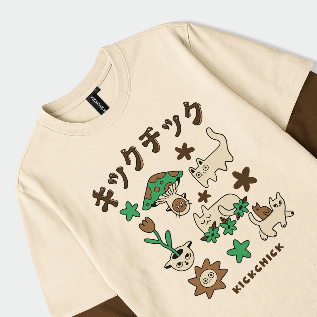 Jual Kickchick Double Sleeve Quirk Cream Brown | Kaos Oversize | Lengan ...