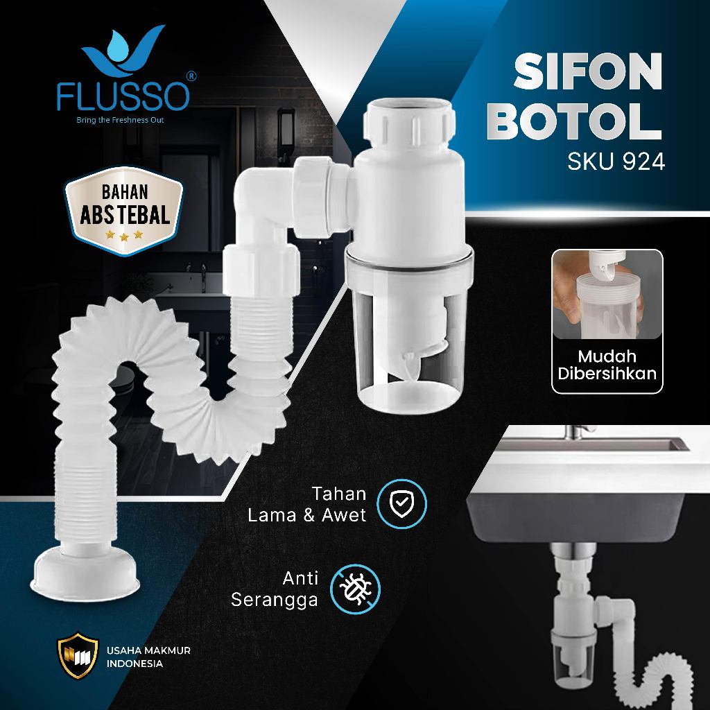 Jual FLUSSO Sifon Botol Selang Magic / Sifon Botol Wastafel ABS ...