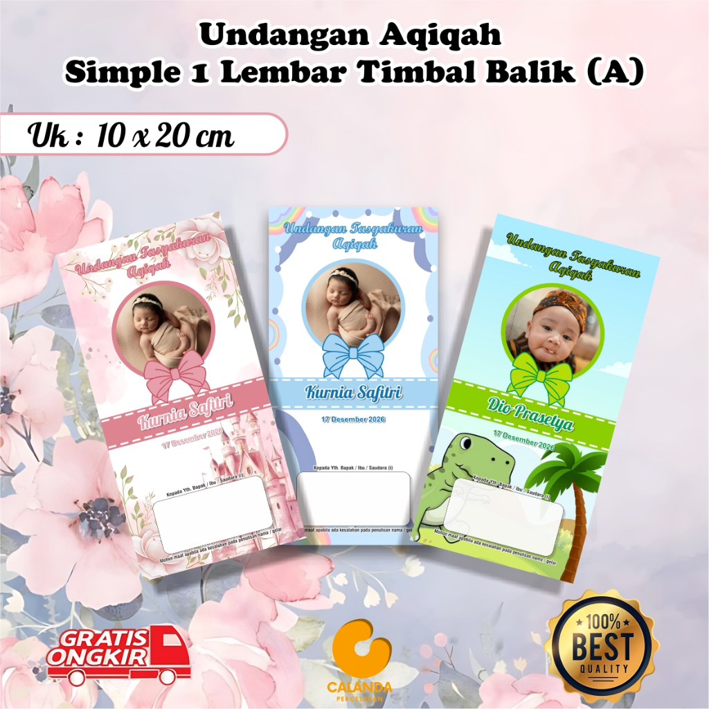 Jual Undangan Aqiqah Simple 1 Lembar Timbah Balik (A) Uk:10 x20 cm Free ...