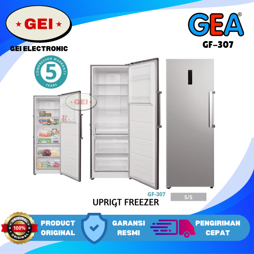 Jual GEA GF 307 Stainless Steel Upright Freezer GF307 - 307 Liter ...