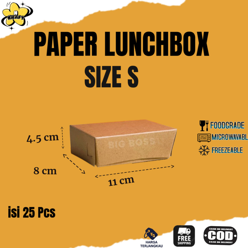 Jual (25 pcs) Paper Lunch Box Kraft Size S Model Selip / Kotak Makan ...