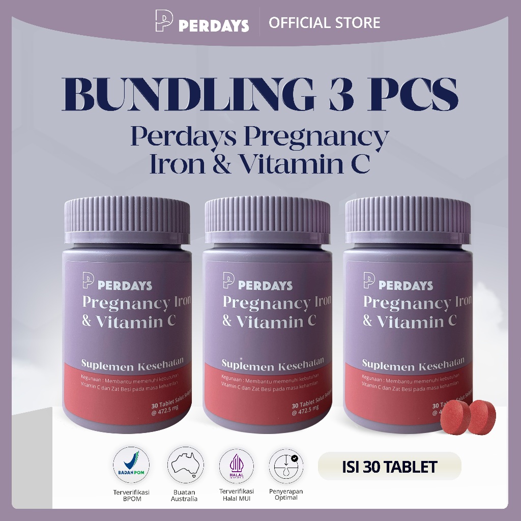 Jual Perdays Pregnancy Iron & Vitamin C Suplemen Zat Besi 30 Tablet ...