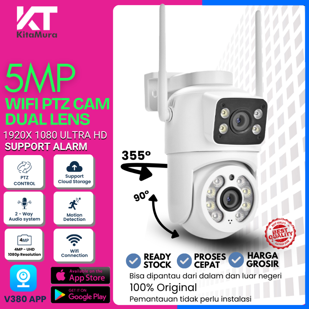 Jual Camera CCTV Wifi PTZ Cam V380 Dual Lens Outdoor Waterproof 2MP ...