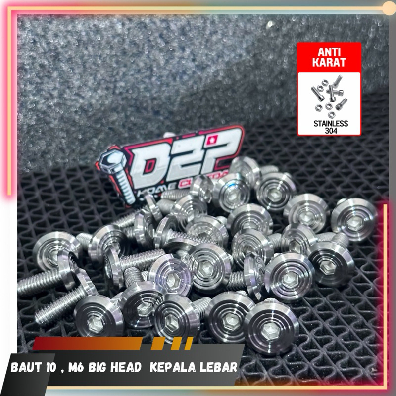 Jual Baut M6 Drat 10 Bighead Stainless Slim/Datar custom handmade | Shopee Indonesia