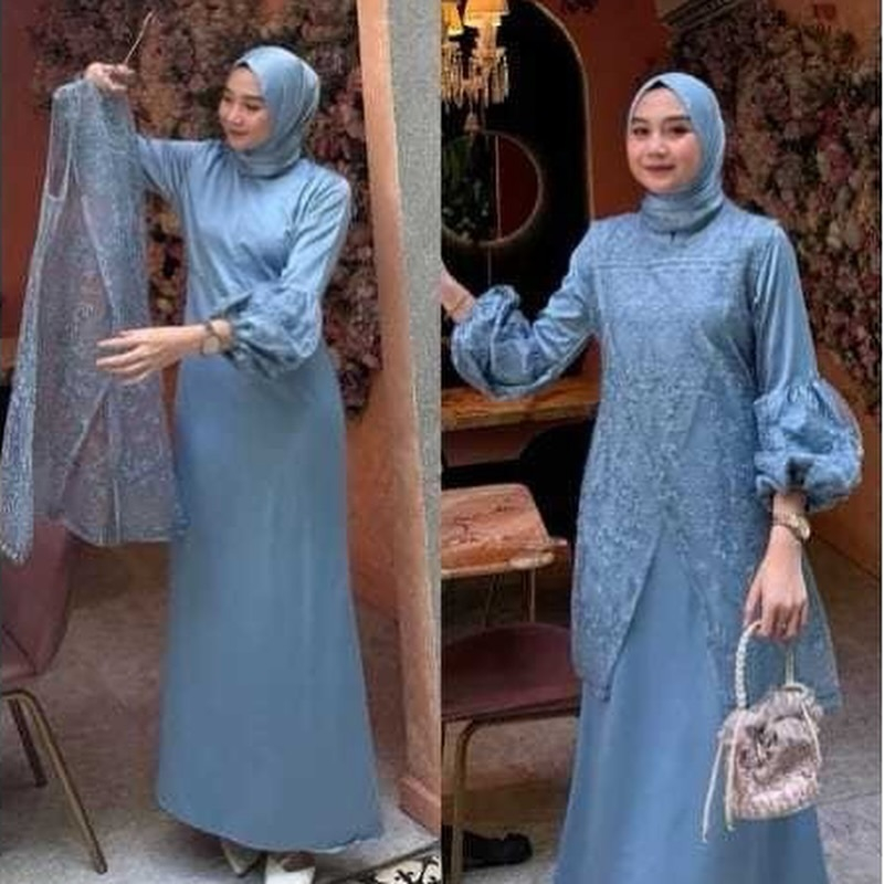 Jual Luna Dress + Vest Outer Brukat Silk Premium Warna Burgundy Gamis ...