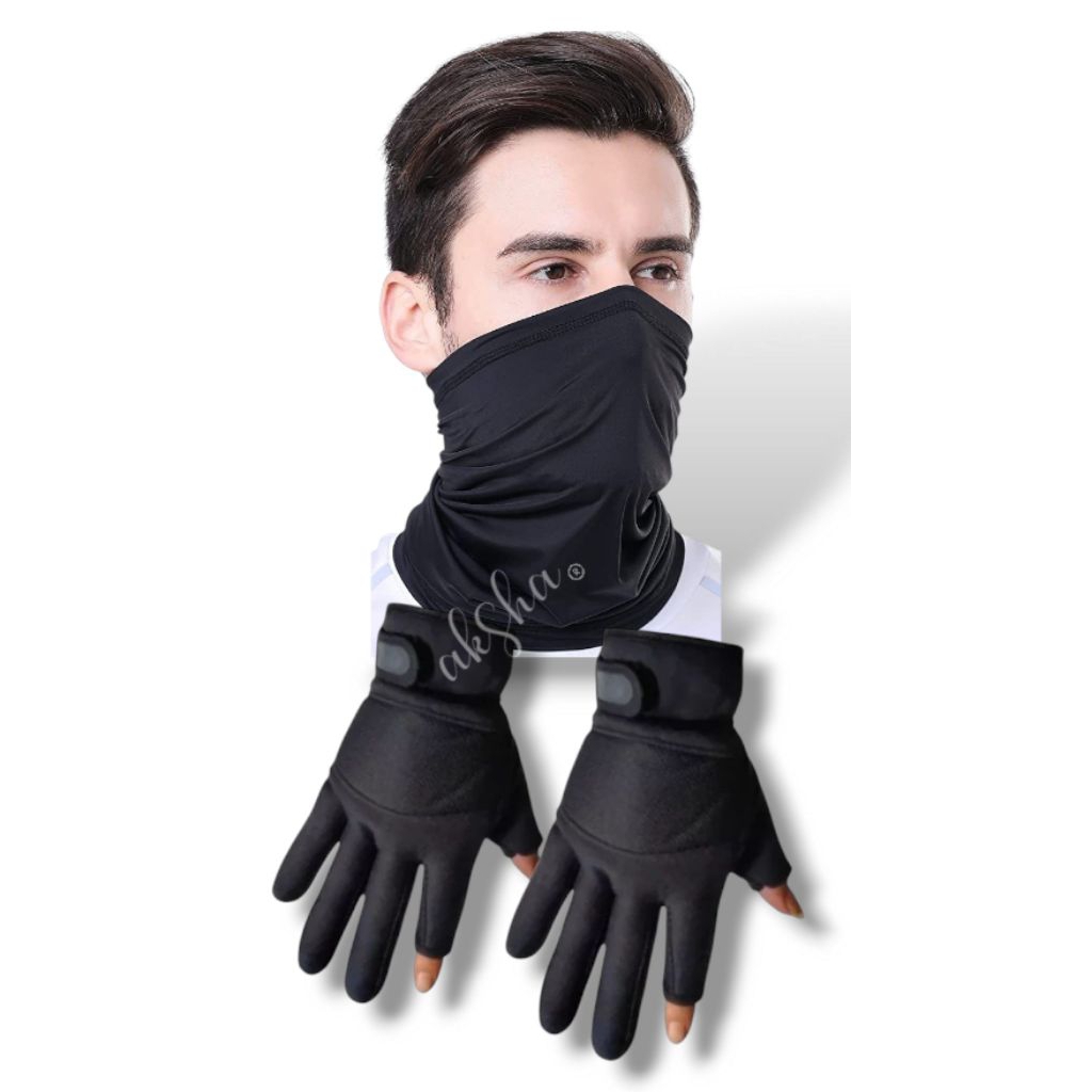 Jual Paket Motoran Masker Buff Hitam Polos Dan Sarung Tangan Pria ...