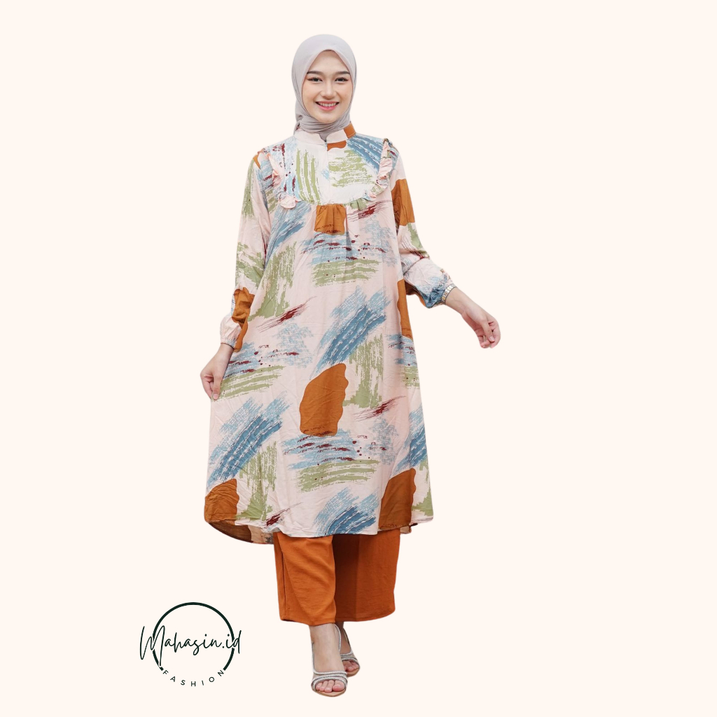 Jual Setelan Midi Katun Delvina Mix Pants/ OneSet Tunik Rayon Premium ...