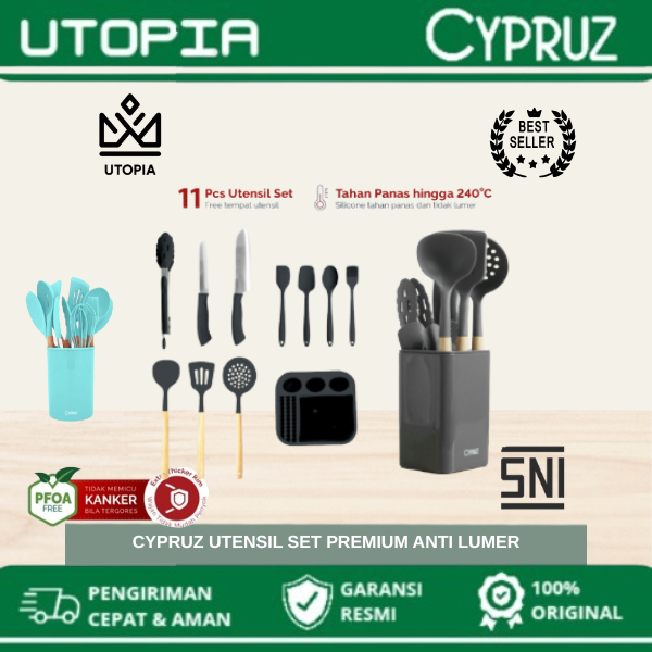 Jual Cypruz Sillicone Essential Kitchen Utensil Set Premium 11 Pcs Anti ...