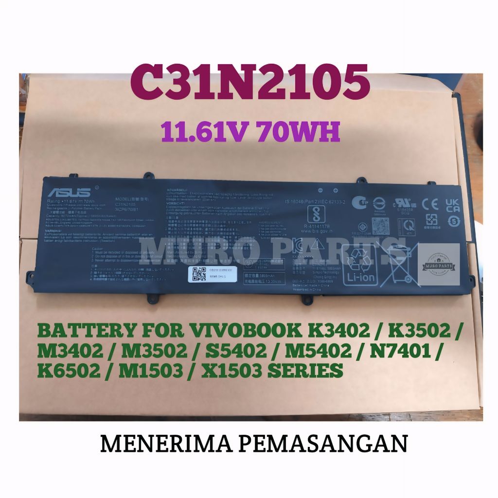 Jual BATTERY C31N2105 3ICP6/70/81 0B200-04140000 BATERAI LAPTOP ASUS ...