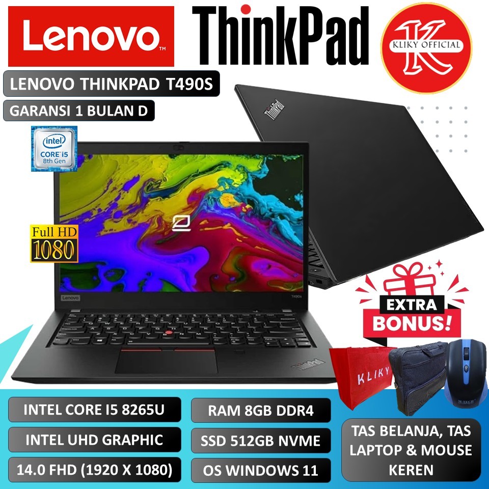 Jual Laptop Tipis Lenovo Thinkpad T490S Intel Core i5-8265U Ram 8GB ...
