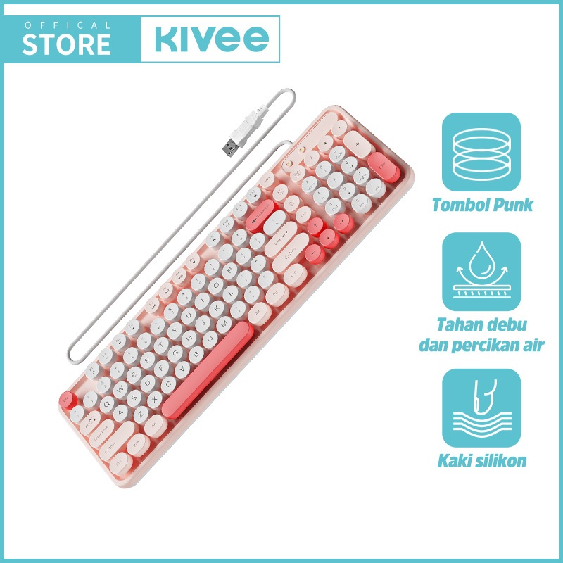 Jual (HOT) KIVEE Keyboard Gaming Macarons KV-K54 Cute Pink 98 Keys ...