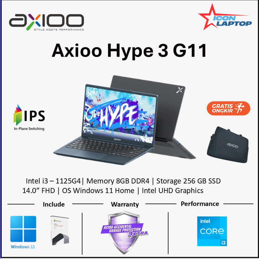 Jual Laptop Axioo MyBook Hype 3 G11 Intel Core i3 1125G4 Ram 8 GB 256 GB SSD FHD IPS Windows 11 ...