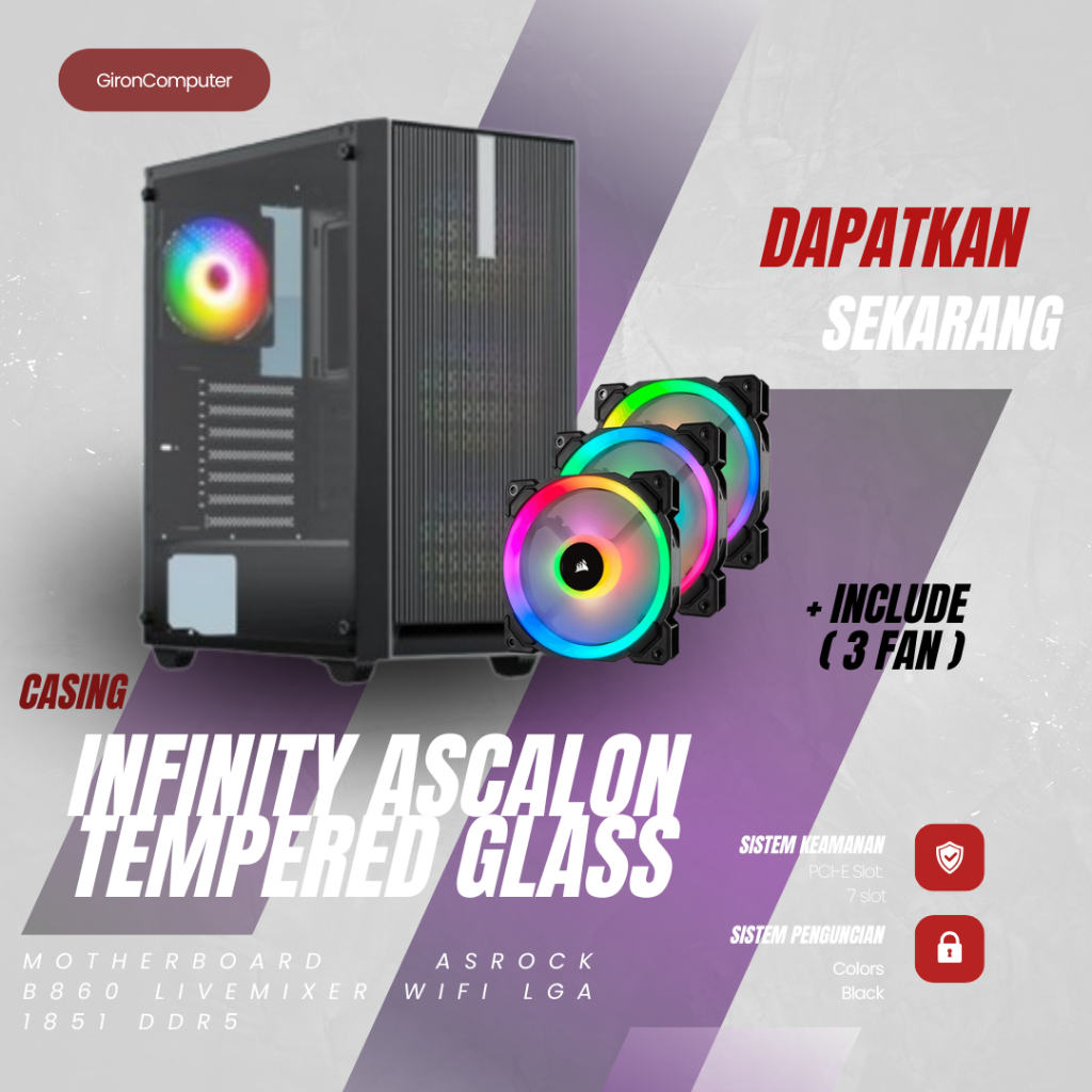 Jual CASING INFINITY ASCALON Tempered Glass Free 3 Fan ATX Gaming Case ...