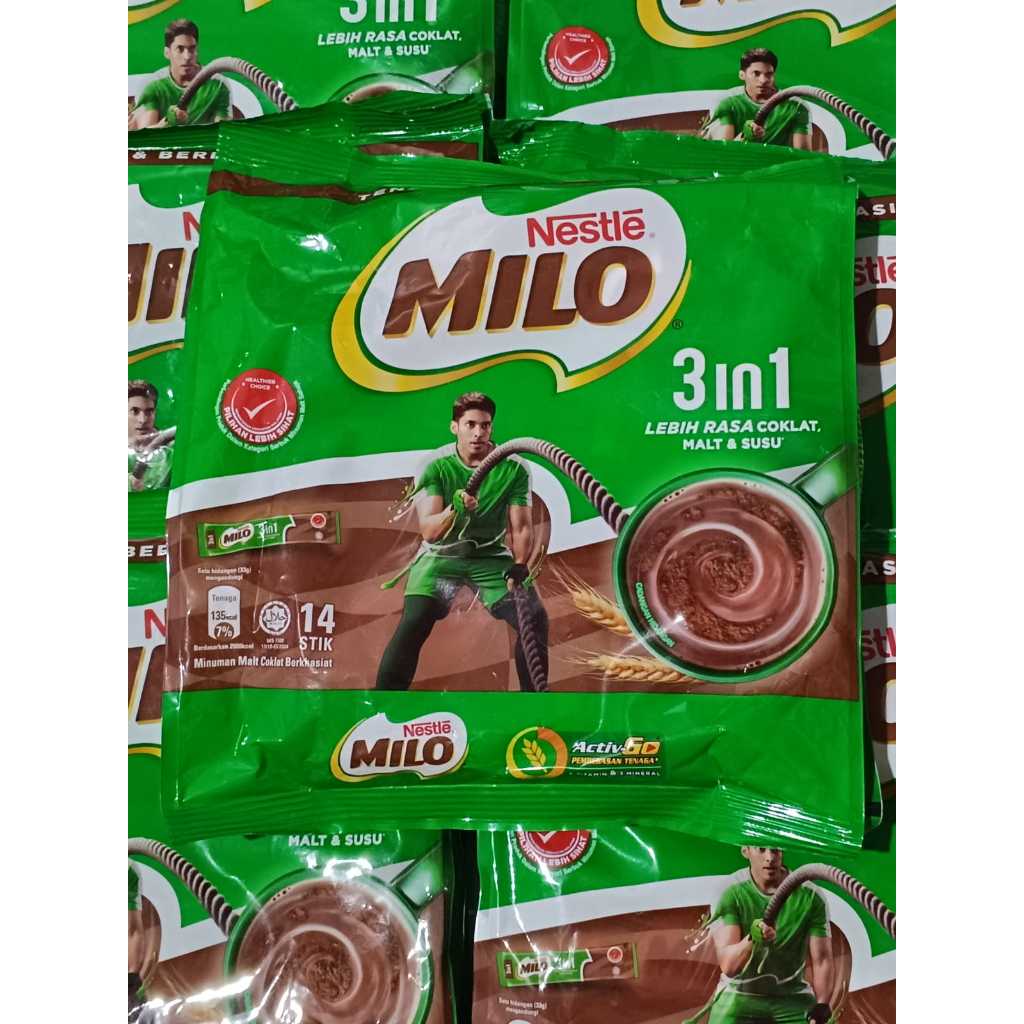 Jual Milo Sachet Isi 14 Stik Pek x 33gr Asli Malay Halal milo 3in1 ...