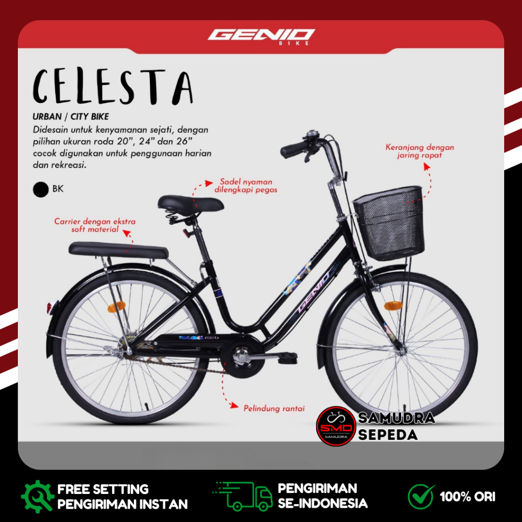 Jual Sepeda City Bike Mini Keranjang 24 26 Inch Genio Celesta Single ...