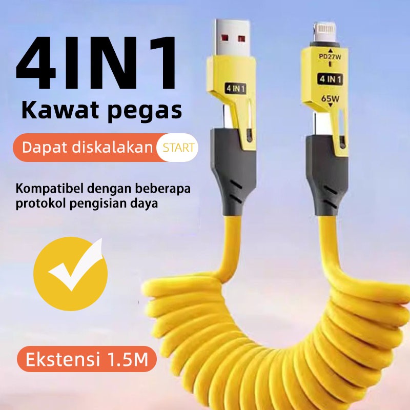 Jual Kabel data pegas yang dapat ditarik 4in1 65w pengisian cepat cocok ...