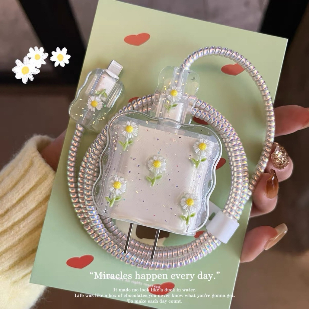 Jual (18/20w) White & Pink Lily Softcase Pelindung Kabel Cas HP 18w/20w ...