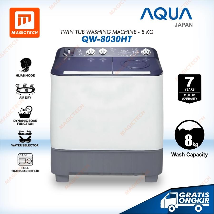 Jual MESIN CUCI AQUA 8 KG QW-8030HT / QW-8030 2 TABUNG MANUAL TWIN TUB HIJAB SERIES | Shopee ...