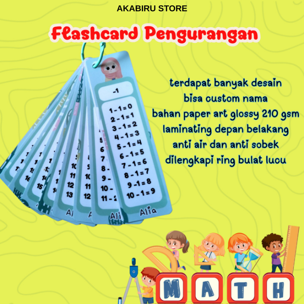 Jual Flash Card Pengurangan Anak TK SD Kartu Tabel Matematika ...