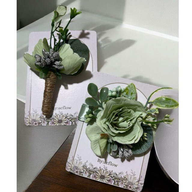 Jual sage green hijau boutonniere wrist flower korsase corsage bunga ...