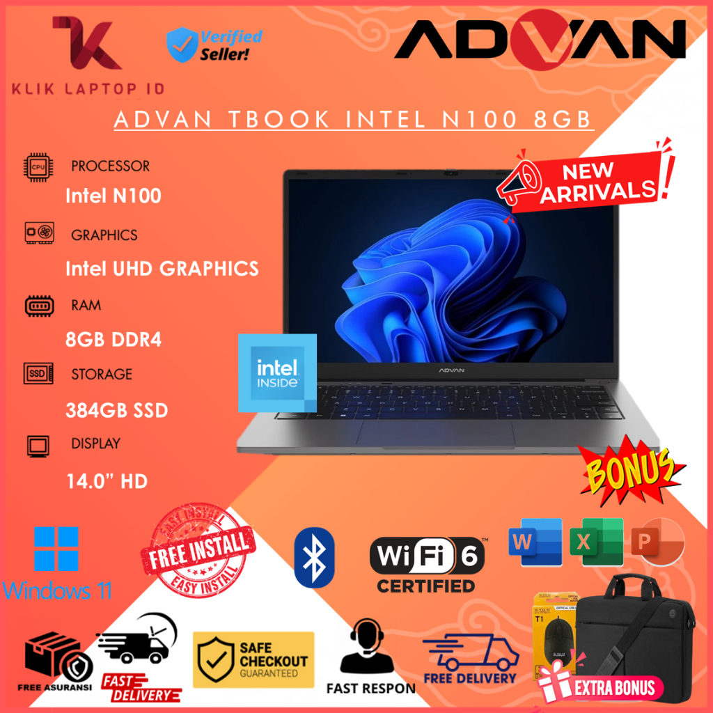 Jual Laptop Advan TBook Intel Celeron N100 Ram 8GB 384GB 14.0 HD ...