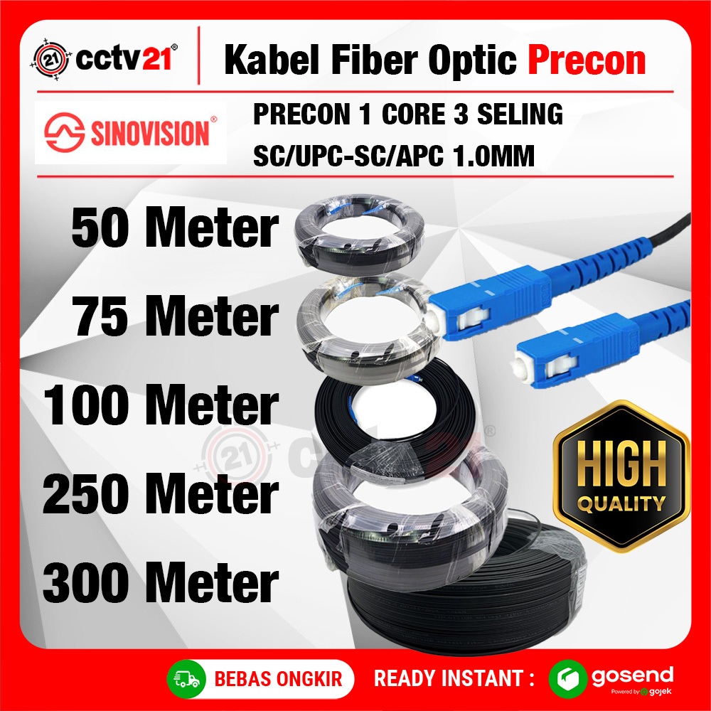Jual Kabel Precon FO Fiber Optic 50M 75M 100M 250M 300M SINOVISION 1 Core 3 Seling SC/UPC-SC/APC ...