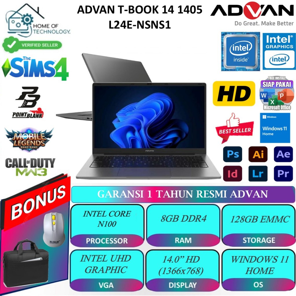 Jual Laptop ADVAN T-BOOK 14 1405 L24E-NSNS1 INTEL N100 8GB 128GB EMMC ...