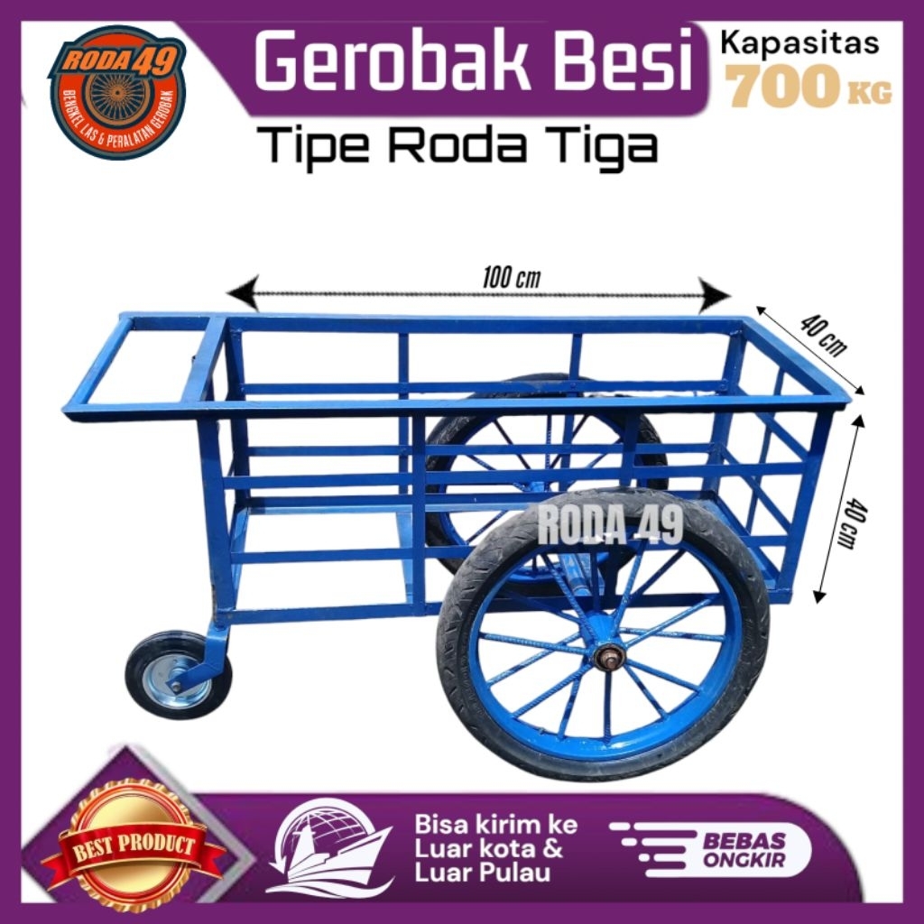 Jual Gerobak besi / Gerobak Dorong Roda Tiga ukuran 100x40x40cm ...
