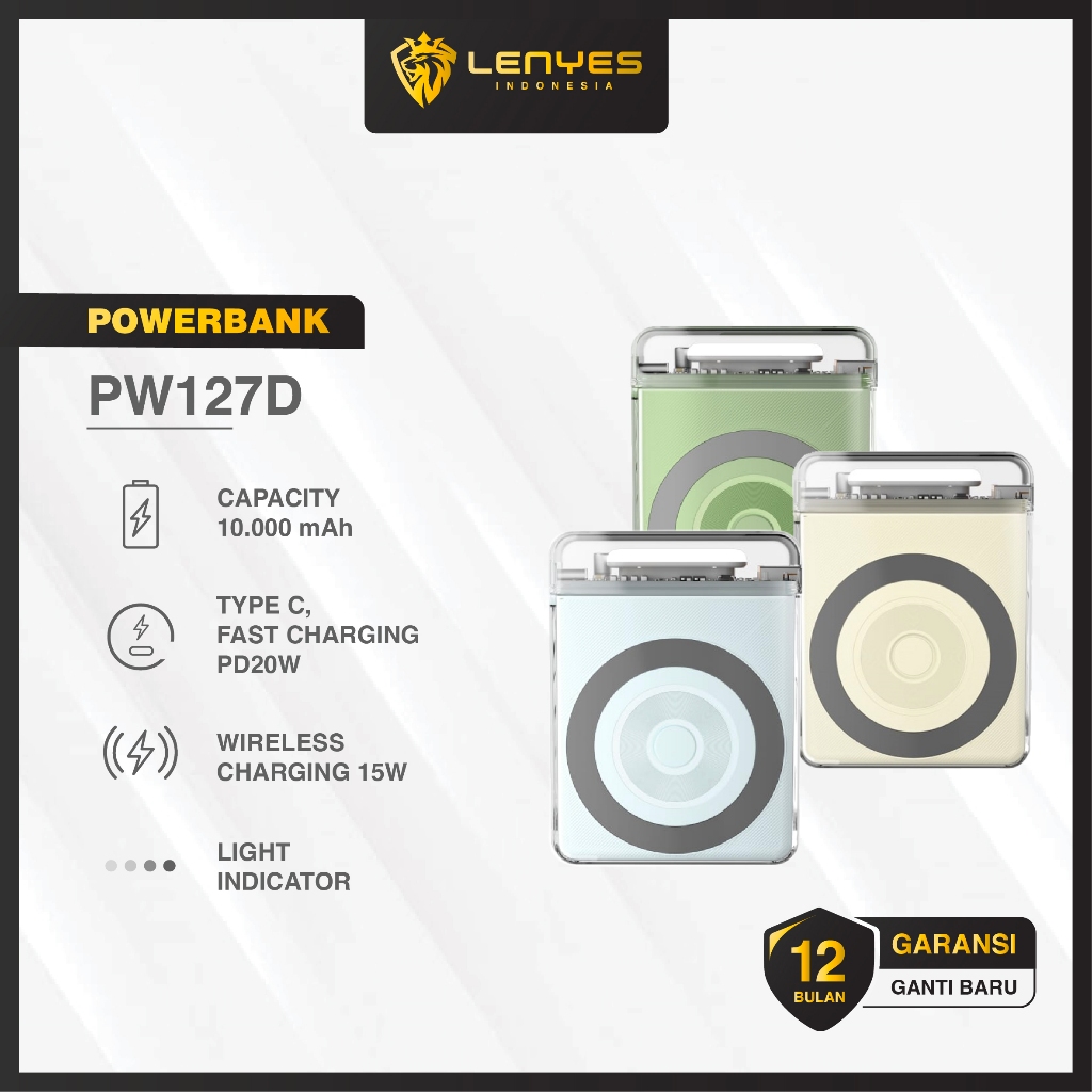 Jual LENYES PW127D Powerbank 10000mAh Magnetic Wireless Fast Charging ...
