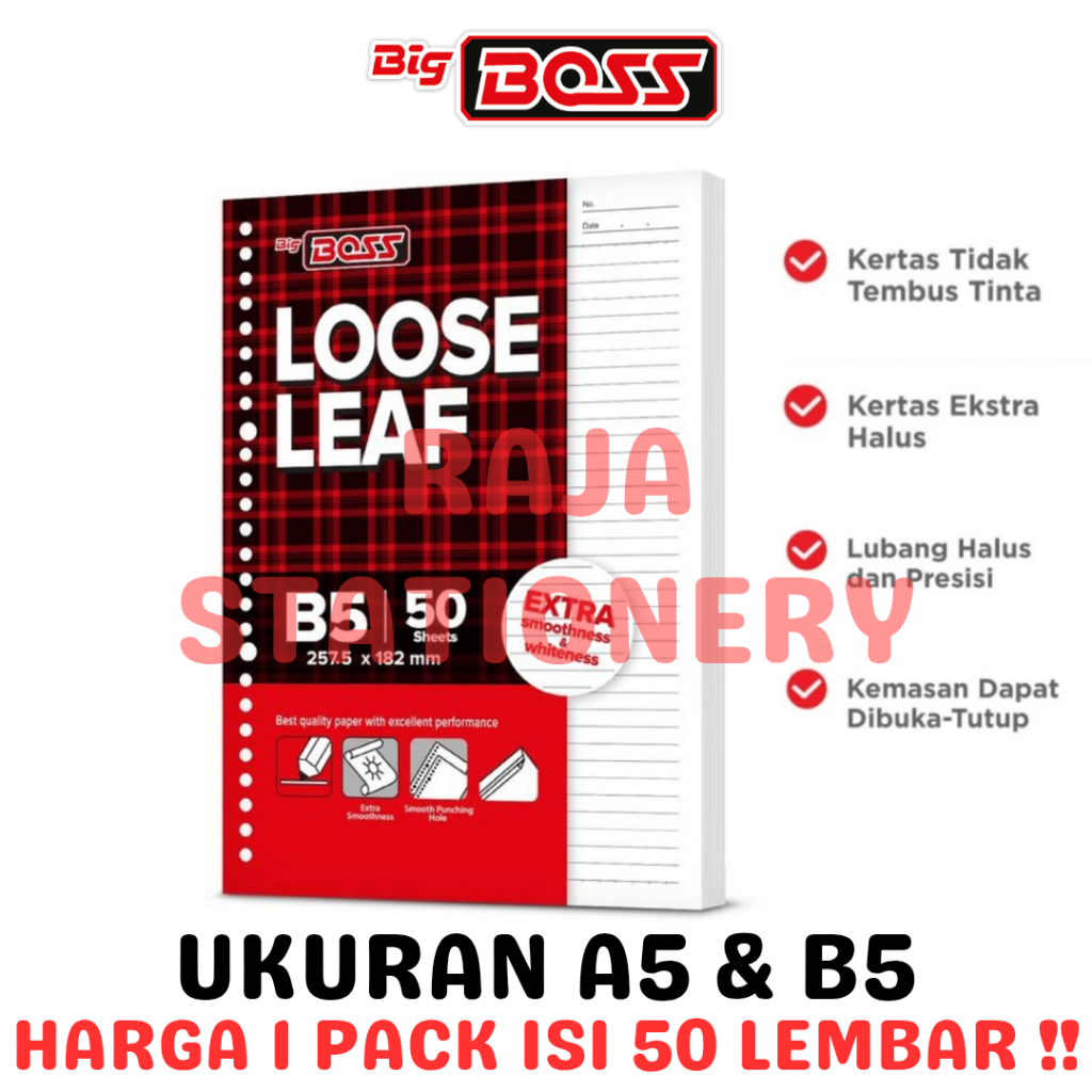 Jual Big Boss Loose Leaf A5 B5 Ruled 20 26 Holes / Kertas Binder Big Boss A5 B5 Garis 20 26 ...