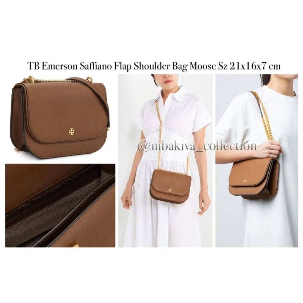 Jual TB Emerson Saffiano Flap Shoulder Bag Moose | Shopee Indonesia
