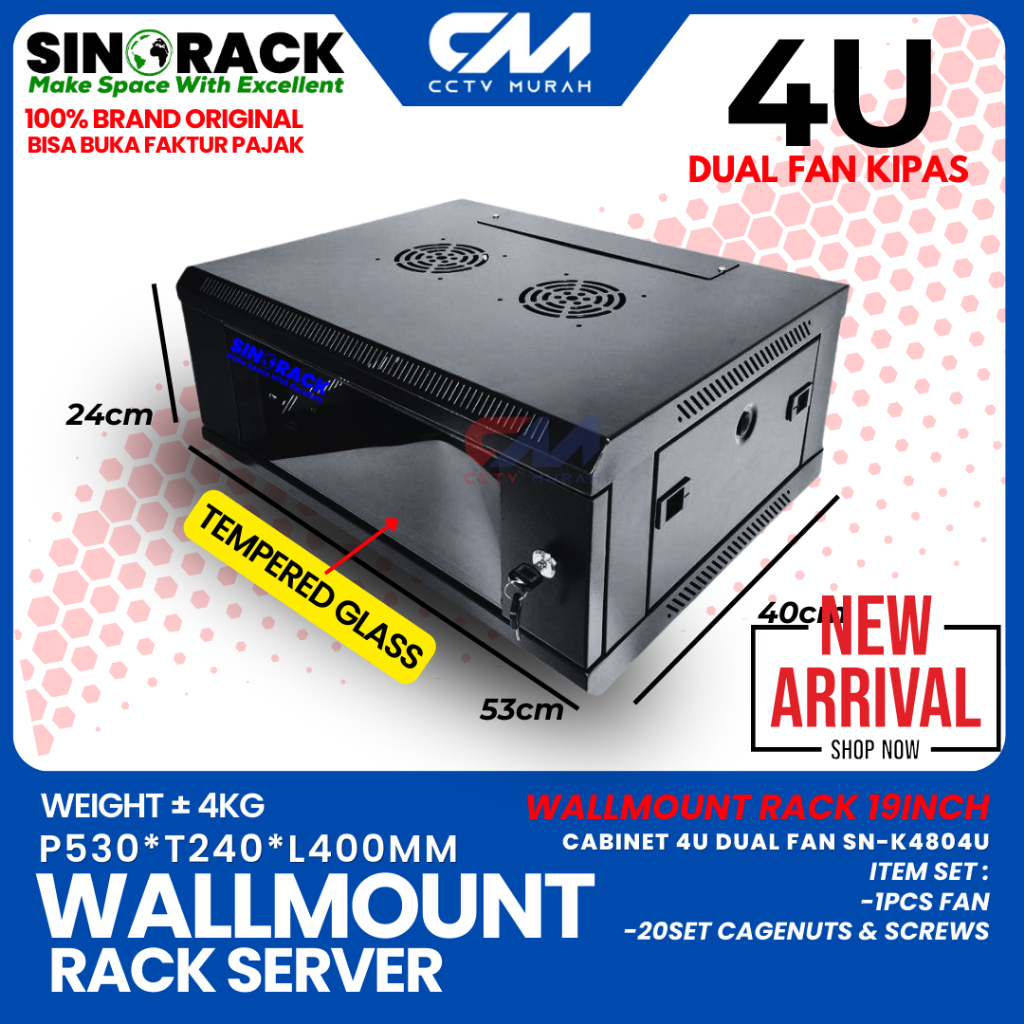 Jual Wallmount Rack Server 4U/Rak Server Single Glass Door SINORACK ...
