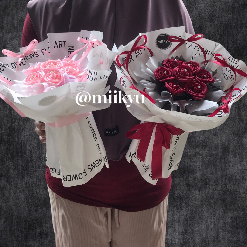 Jual BUKET BUNGA PITA SATIN TANPA GLITTER/ NON GLITTER |ROUND ROSE ...
