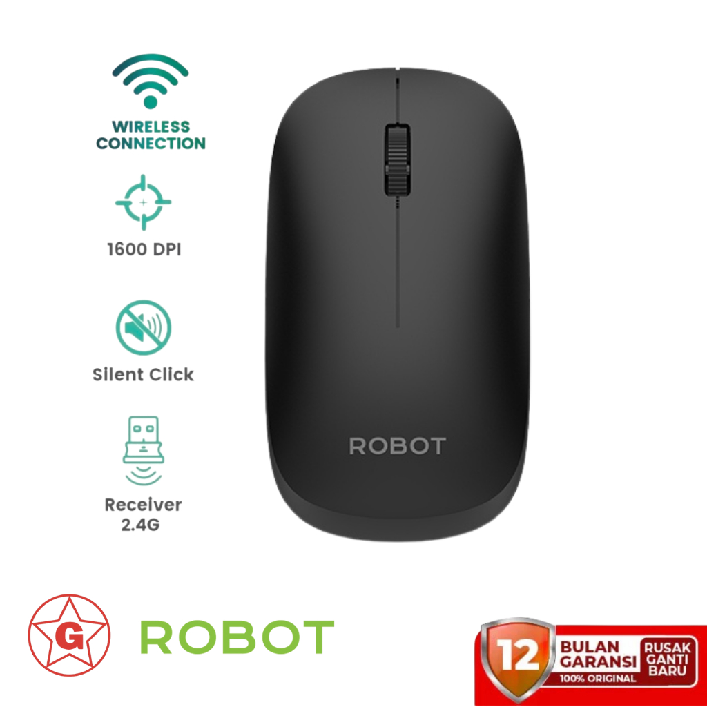 Jual ROBOT M390 Mouse Wireless Bluetooth 1600 DPI Silent Click Receiver 2.40 Original | Shopee ...