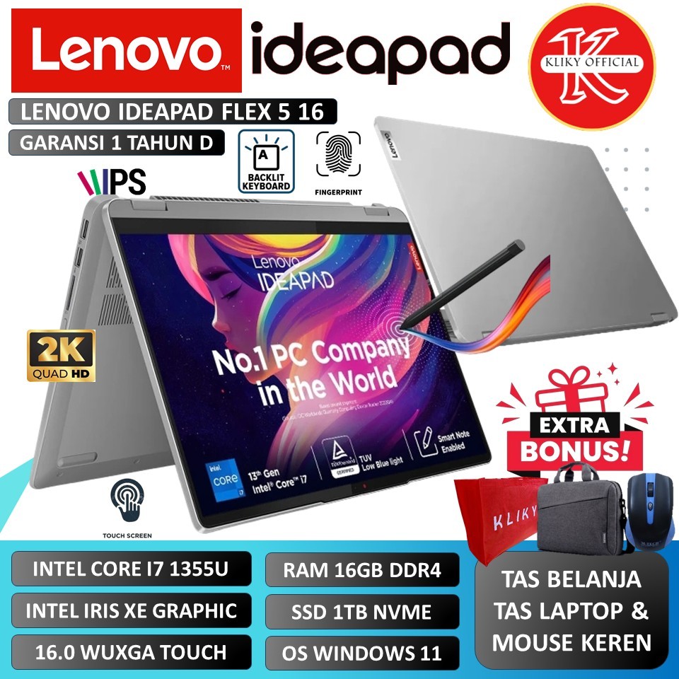 Jual Laptop 2IN1 Lenovo Ideapad Flex 5 16 Intel Core i7 1355U Ram 16GB ...
