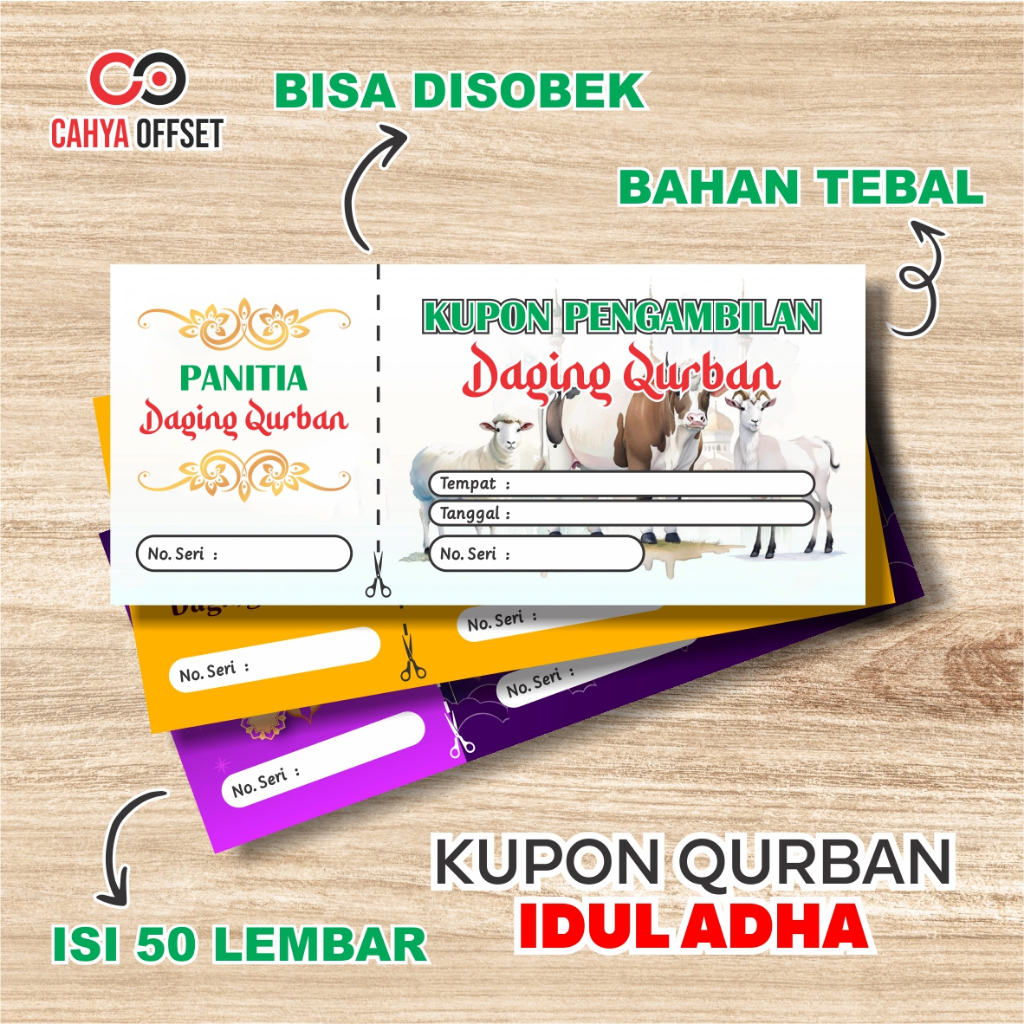 Jual 8.8 COD Cetak Kupon Kurban Idul Adha Kupon Pengambilan Daging Hewan Qurban Isi 50pcs Bahan ...