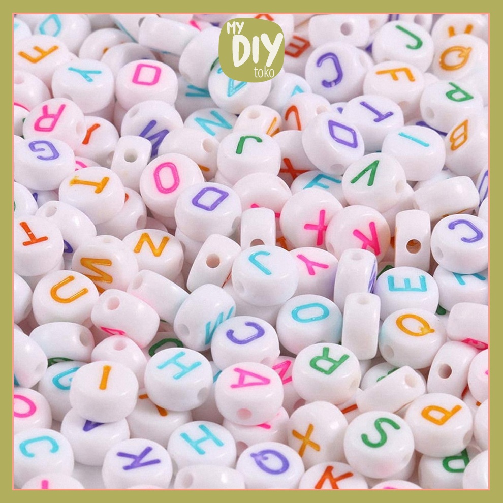 Jual [Pilih Huruf] Manik Huruf Bulat Pipih Putih Tulisan Warna ...