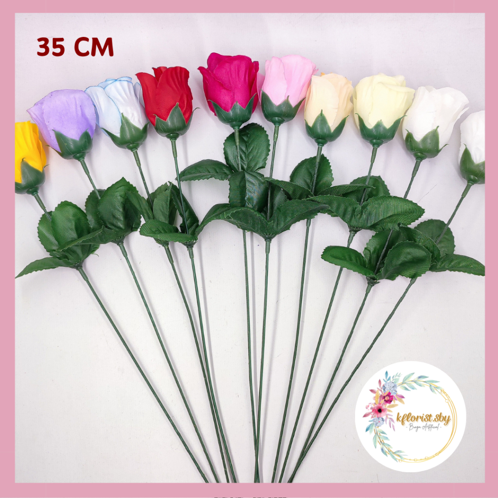 Jual [35 CM] Bunga Artificial Mawar Kuncup Valentine Rose Single Ribbon ...