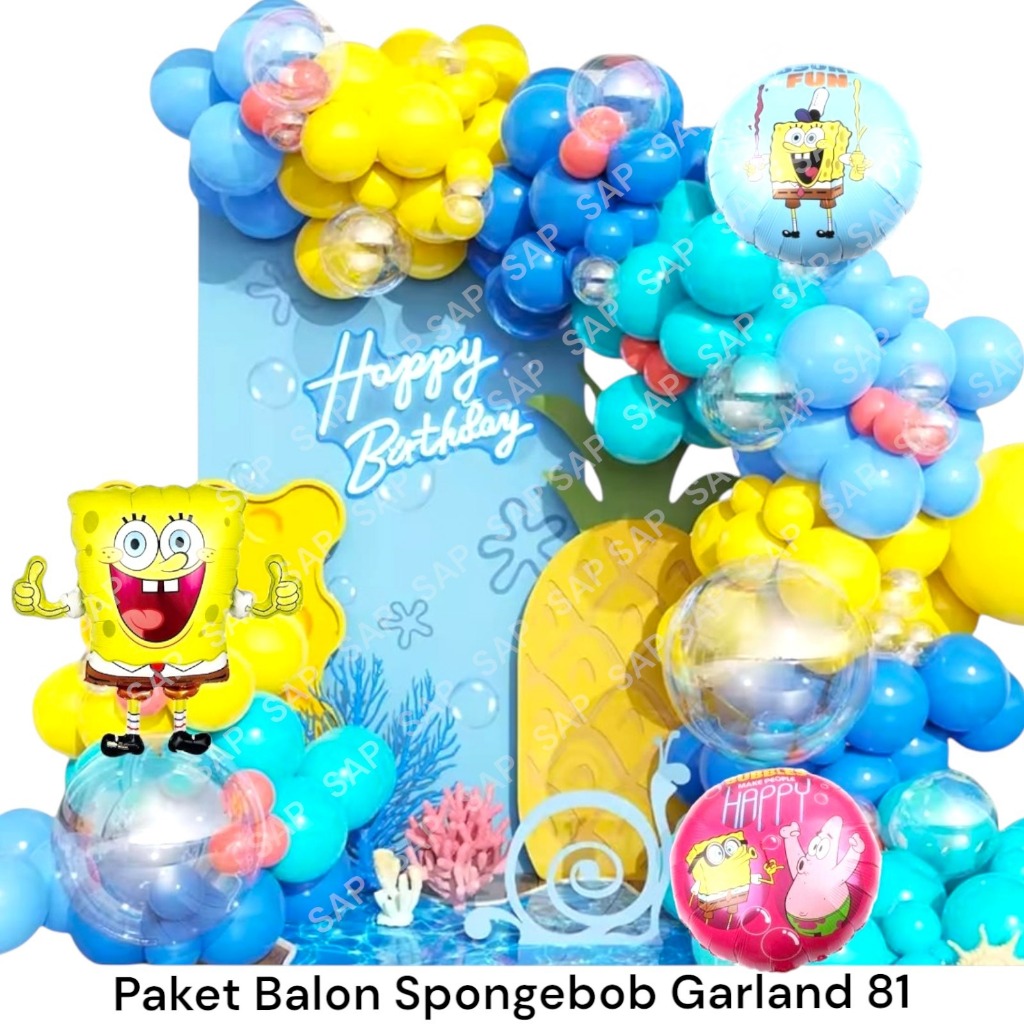 Jual Paket Balon SPONGEBOB GARLAND 81SP/ Dekorasi Ulang Tahun Spongebob ...